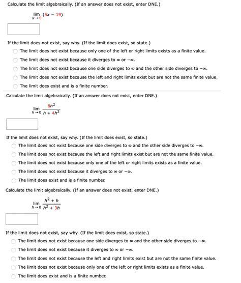 Solved Calculate The Limit Algebraically If An Answer Does