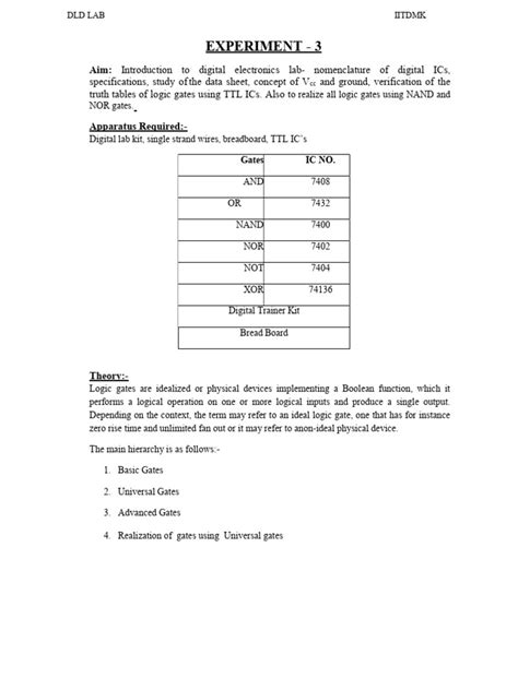 Dld Lab Experiment 3and4 Pdf Logic Gate Mathematical Logic
