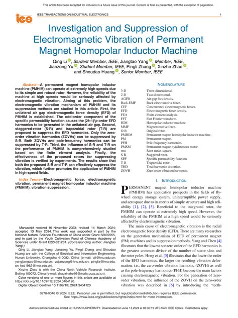 Pdf Investigation And Suppression Of Electromagnetic Vibration Of Permanent Magnet Homopolar
