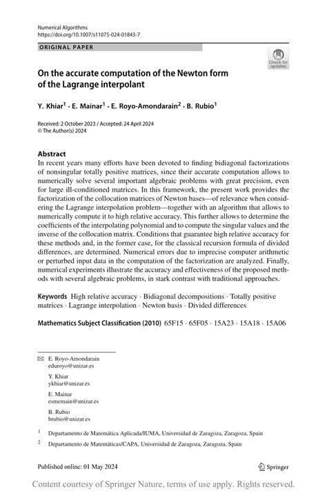 Pdf On The Accurate Computation Of The Newton Form Of The Lagrange