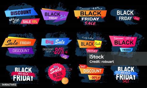 상점을 위한 광고 로고의 집합입니다 특별 행사가 포함된 할인 태그 블랙 프라이데이 세일 엠블럼 가격에 대한 스톡 벡터 아트 및 기타 이미지 Istock