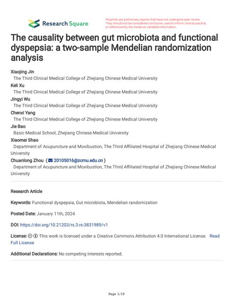 Pdf The Causality Between Gut Microbiota And Functional Dyspepsia A Two Sample Mendelian