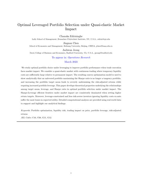 Pdf Optimal Leveraged Portfolio Selection Under Quasi Elastic Market Impact