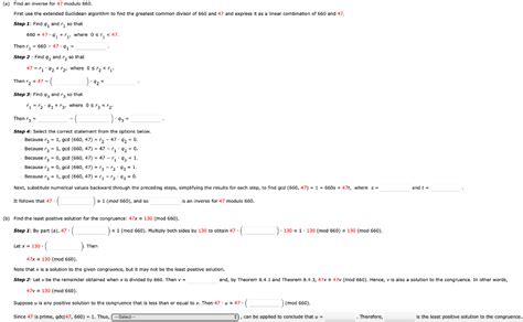 Solved A Find An Inverse For Modulo First Use The Chegg