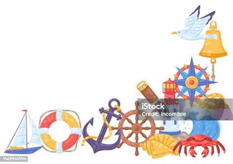 항해 기호와 항목이 있는 배경입니다 해양 귀여운 그림입니다 밧줄에 대한 스톡 벡터 아트 및 기타 이미지 밧줄 선박 항해 선박 Istock