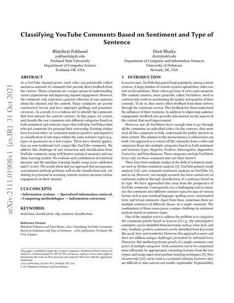 Pdf Classifying Youtube Comments Based On Sentiment And Type Of Sentence