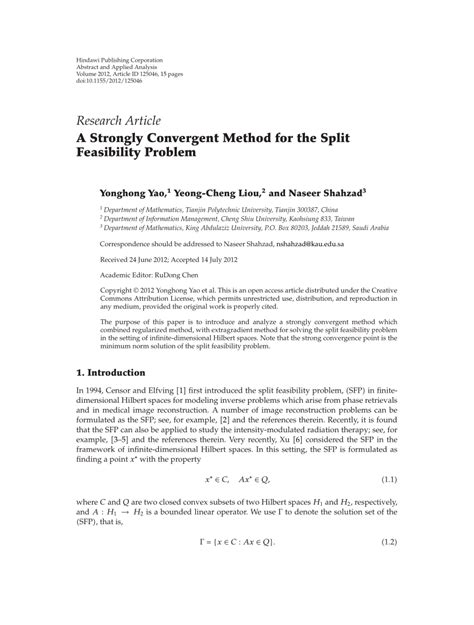 Pdf A Strongly Convergent Method For The Split Feasibility Problem