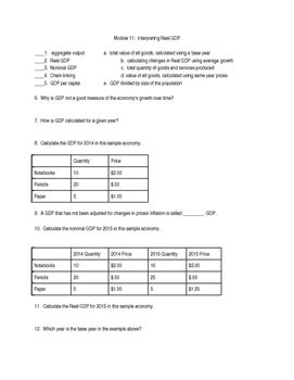 Module 11 Interpreting Real GDP AP Macroeconomics With Key By Kristie Deluna