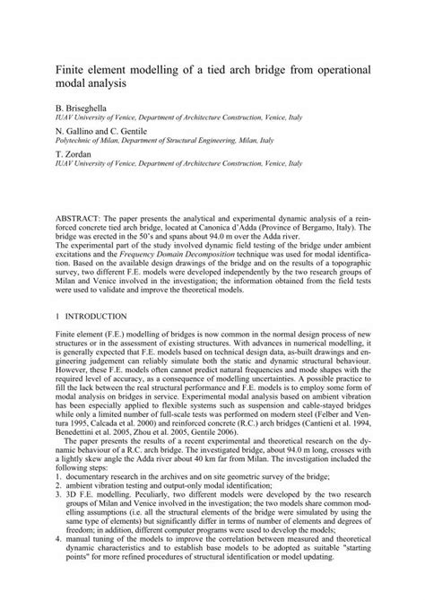 pdf finite element modelling of a tied arch bridge from element