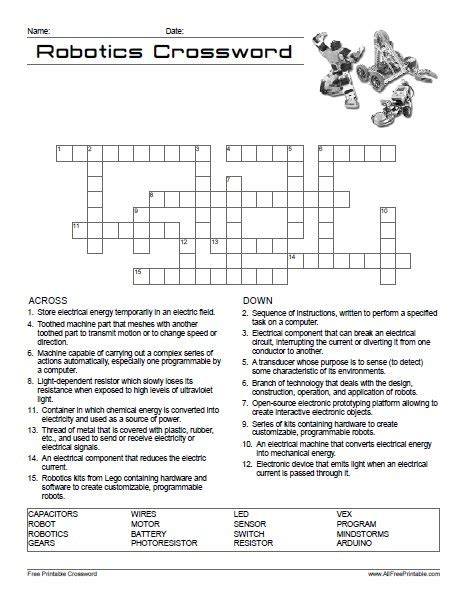 Robotics Crossword Free Printable