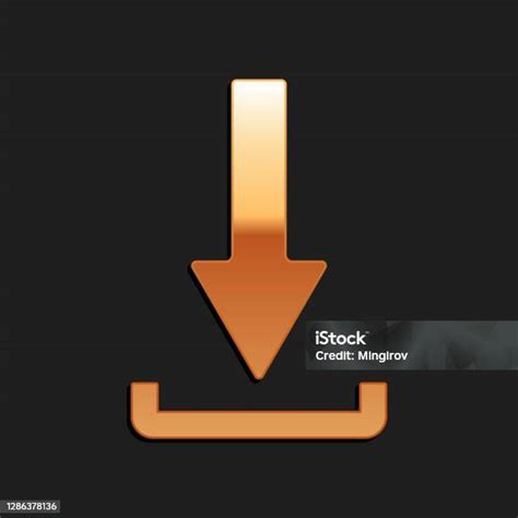 검은 색 배경에 격리 된 골드 다운로드 아이콘 업로드 버튼입니다 로드 기호입니다 화살표가 아래로 가리킵니다 긴 그림자 스타일 벡터 Crash Site에 대한 스톡 벡터 아트