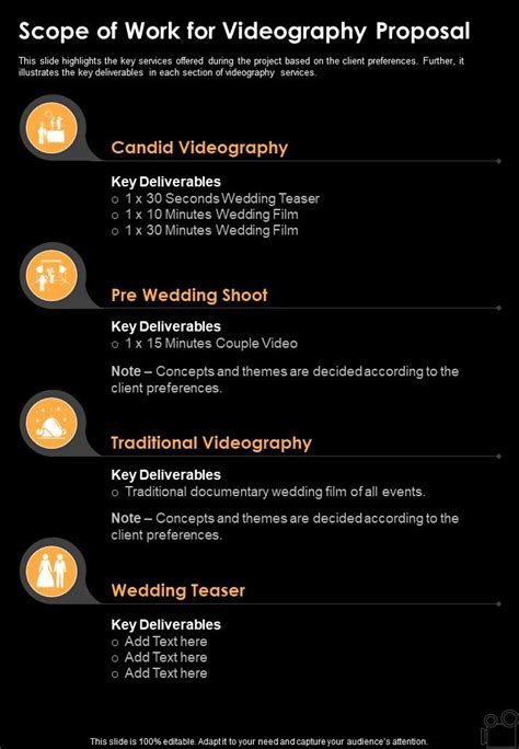 Scope Of Work For Videography One Pager Sample Example Document Presentation Graphics