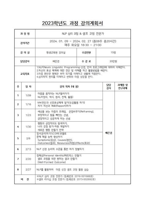 Nlp 심리 코칭 And 셀프 코칭 전문가