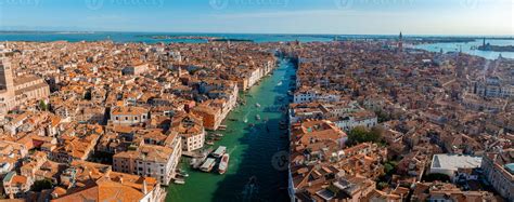 Aerial View Of Venice Near Saint Marks Square Rialto Bridge And