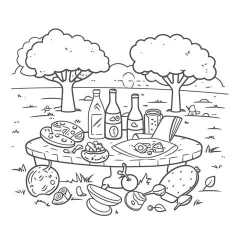 帶飲料輪廓素描的野餐著色頁 向量 野餐圖 野餐大綱 野餐素描向量圖案素材免費下載，png，eps和ai素材下載 Pngtree
