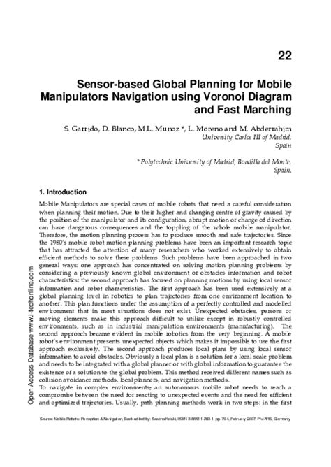 Pdf Sensor Based Global Planning For Mobile Manipulators Navigation Using Voronoi Diagram And