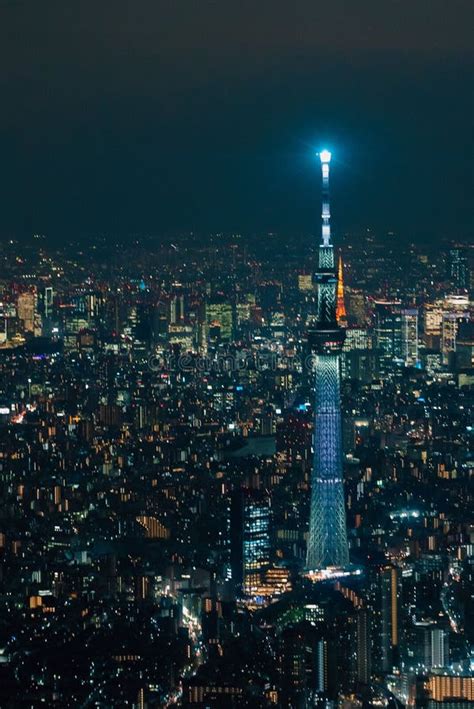 Aerial View Of The Tokyo Skytree And Cityscape At Night Stock Image