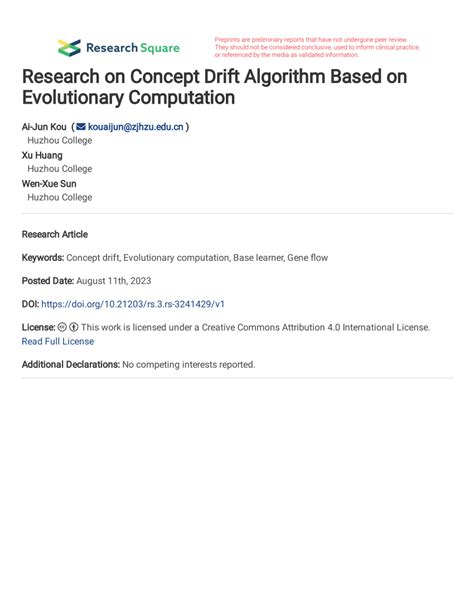 Pdf Research On Concept Drift Algorithm Based On Evolutionary Computation