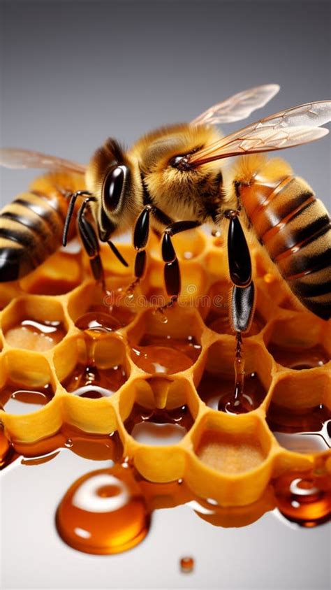 Clean White Background Frames Honeycomb Alive With A Vibrant Bee Swarm Stock Illustration