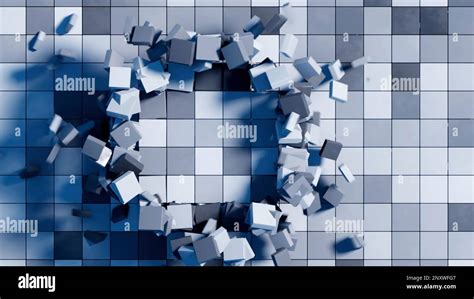 Abstract Mosaic Tile Wall With Flying 3d Mosaic Tiles From The Inside Of The Wall Design