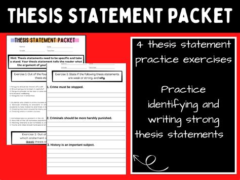 Thesis Statement Practice High School Worksheet Packet Grades 9 12