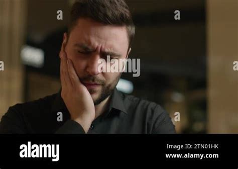 Sick Man Caucasian Guy Touch Painful Cheek Feel Dental Pain Toothache