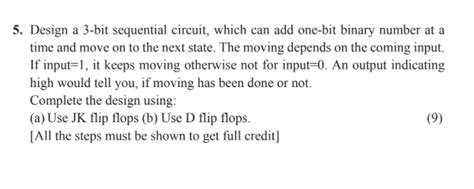 Solved 5 Design A 3 Bit Sequential Circuit Which Can Add