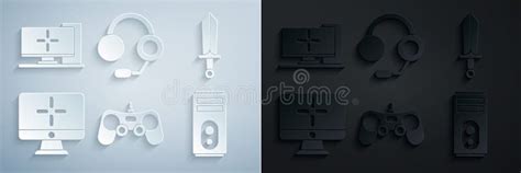 set gamepad sword for game computer monitor headphones and icon vector stock vector