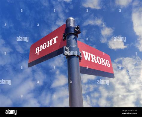 3d Illustration Right Vs Wrong White Two Street Signs With Arrow On Metal Pole With Word