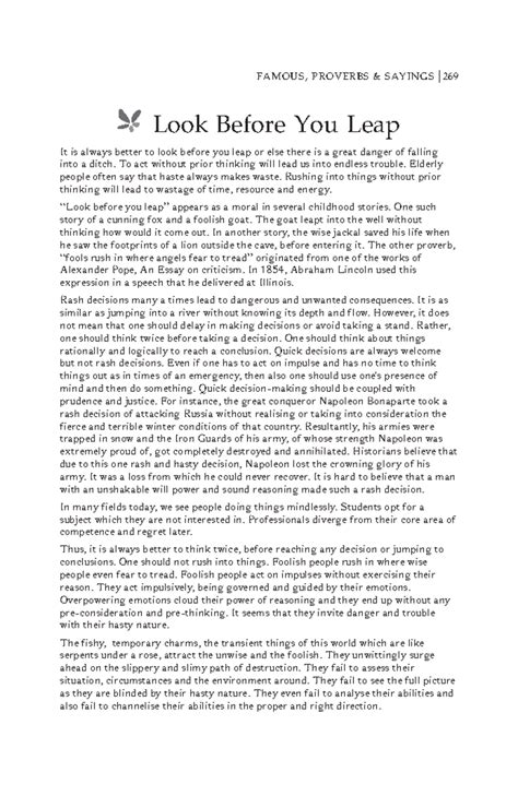 Essay Topic Look Before You Leap Look Before You Leap It Is Always