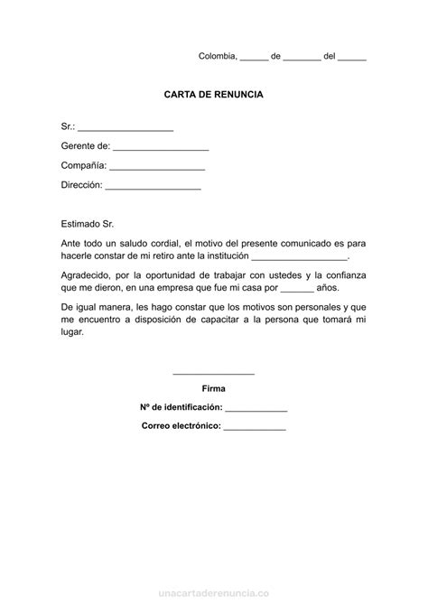 Modelo Carta De Renuncia Laboral Colombia Image To Ucarta De Renuncia