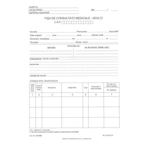 Fisa Consultatii Medicale Adulti Tipar Fata Verso A4 Coperta Carton