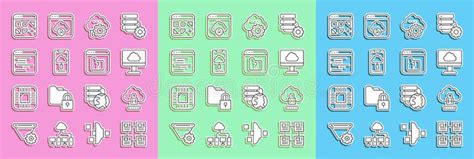 Set Line Hierarchy Organogram Chart Cloud Computing Lock Technology Data Transfer Software