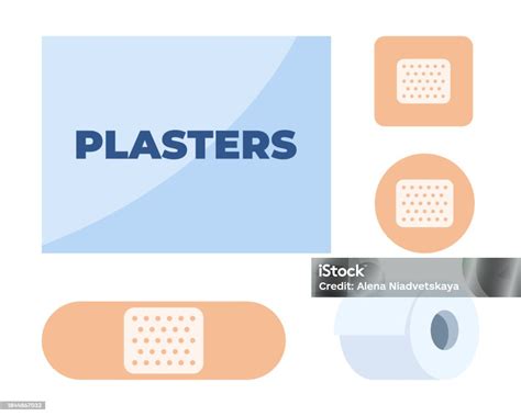 석고 접착 테이프 세트 상처와 부상을 밀봉합니다 항균 접착 스트립 및 롤 다른 모양 구급 벡터 일러스트 레이 션입니다 0명에 대한 스톡 벡터 아트 및 기타 이미지 Istock