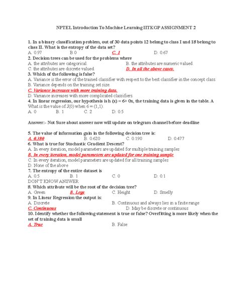 Ml4 Assignment Nptel Introduction To Machine Learning Iitkgp Assignment 2 1 In A Binary