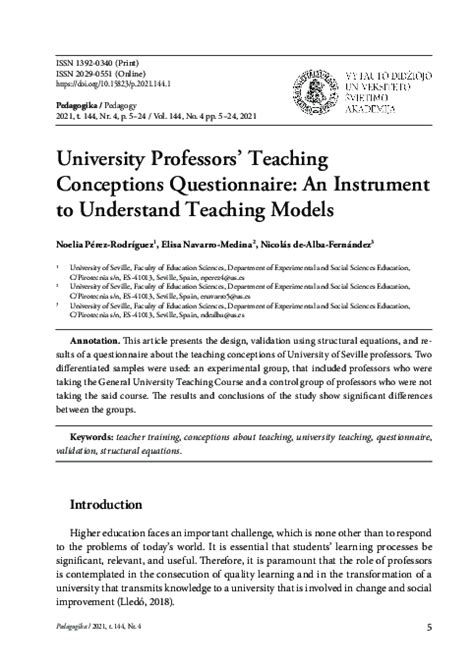 Pdf University Professors Teaching Conceptions Questionnaire An Instrument To Understand