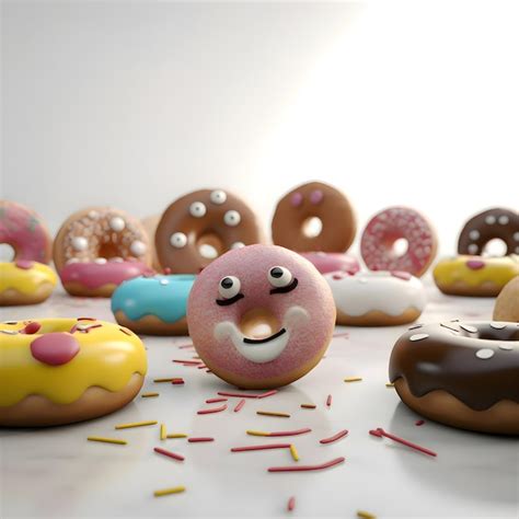 Premium Ai Image 3d Render Of Donuts With Glaze And Sprinkles