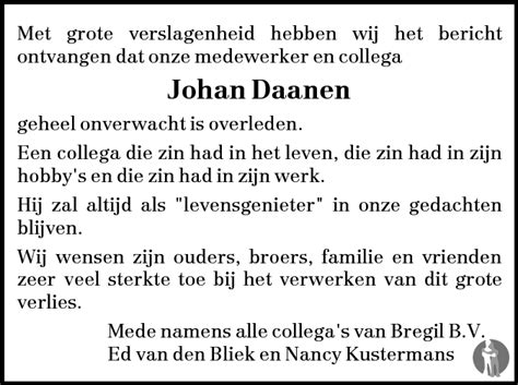 Johan Daanen 28 10 2008 Overlijdensbericht En Condoleances Mensenlinq Nl