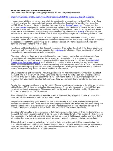 task consistency of flashbulb memories pdf memory cognition
