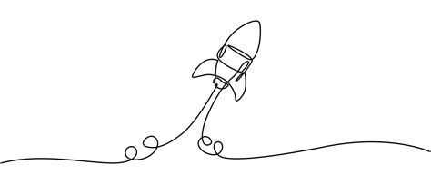 One Continuous Line Drawing Of Simple Retro Spacecraft Flying Up To The Outer Space Nebula