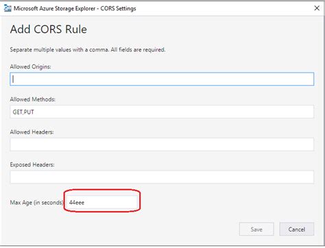 it allows to input e e to max age box on the add cors rule dialog