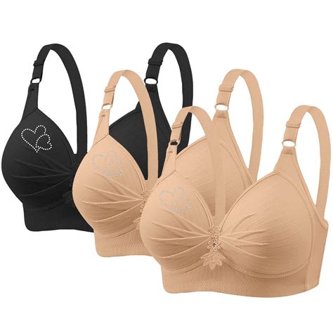 Fheaev 3pc Plus Size Bra For Women Wireless Bras No Underwire Printing