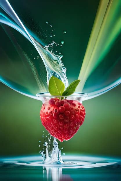 Premium Ai Image A Raspberry In A Glass With A Green Leaf