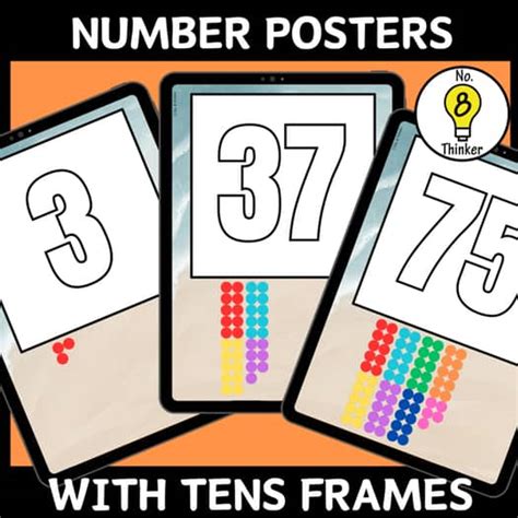 Number Posters 0 100 With Ten Frames Coloured Dots Beach Background
