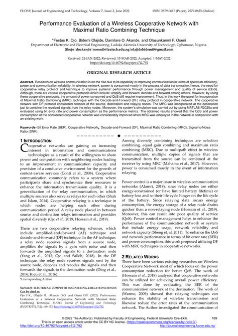 Pdf Performance Evaluation Of A Wireless Cooperative Network With