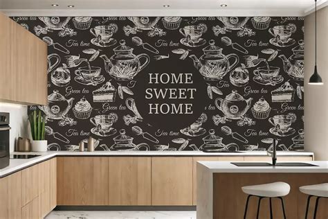 Фототапети за стена тъмни тапети за кухнята с бежови шарки чл W02404 Uwalls