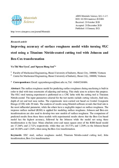 Improving Accuracy Of Surface Roughness Model While Turning 9xc Steel Using A Titanium Nitride