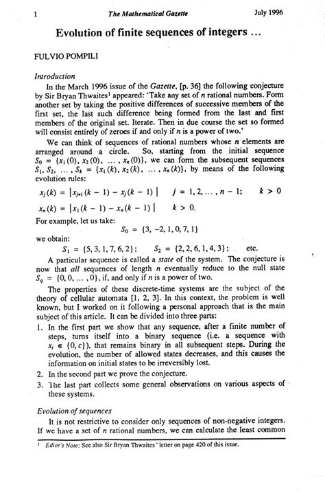 Pdf Evolution Of Finite Sequences Of Integers