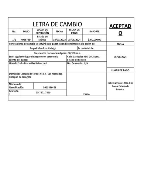 Ejemplo De Letra De Cambio En México Pdf