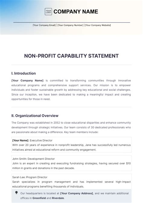 Free Nonprofit Capability Statement Template To Edit Online